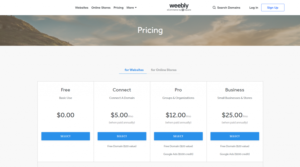 Weebly Pricing - Compare Website Builder Plans and Pricing - Shortcut Biz